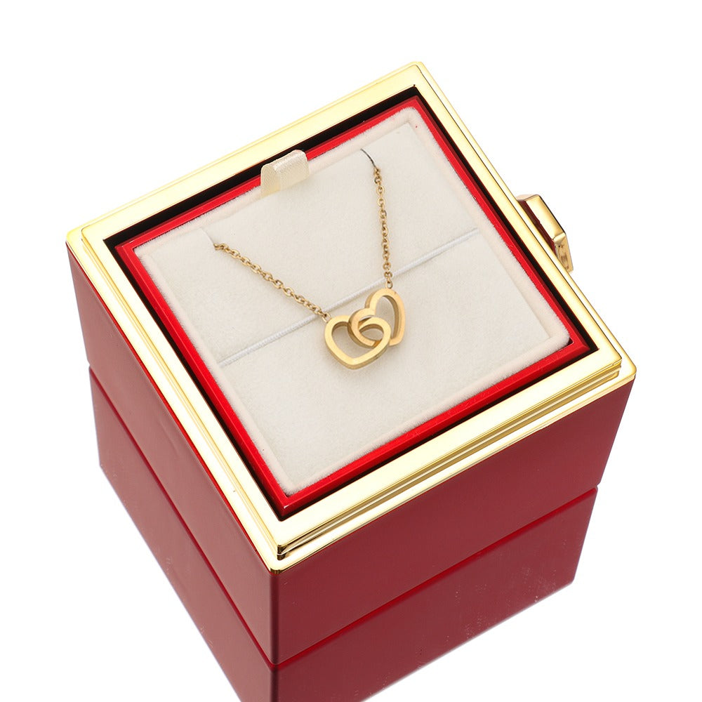 Rotating Eternal Rose Box Gift - W/ Engraved Necklace - Icy & Willard